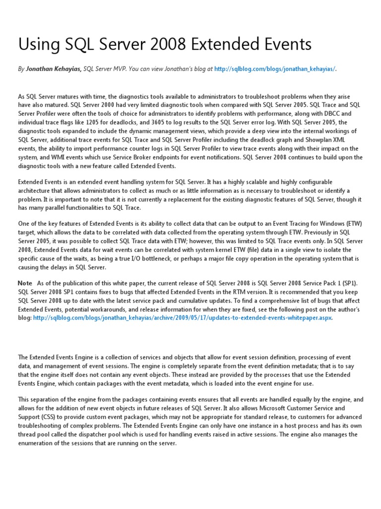 Using SQL Server 2008 Extended Events | PDF | Xml Schema | Microsoft ...