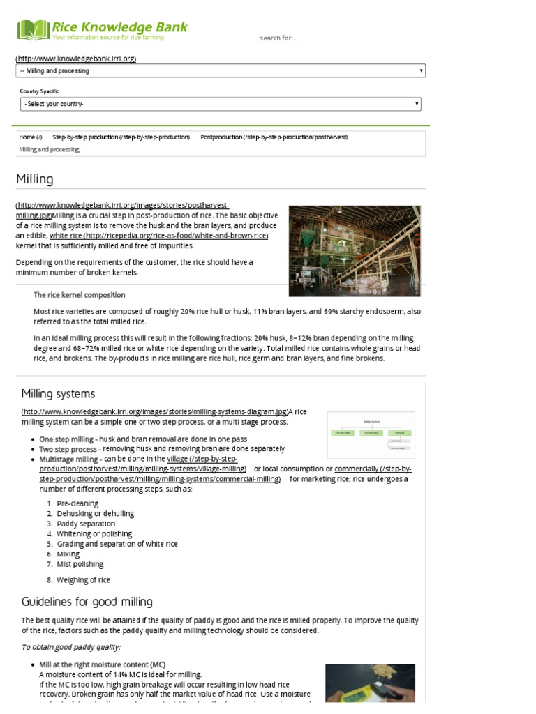 Milling and Processing - IRRI Rice Knowledge Bank | PDF | International ...