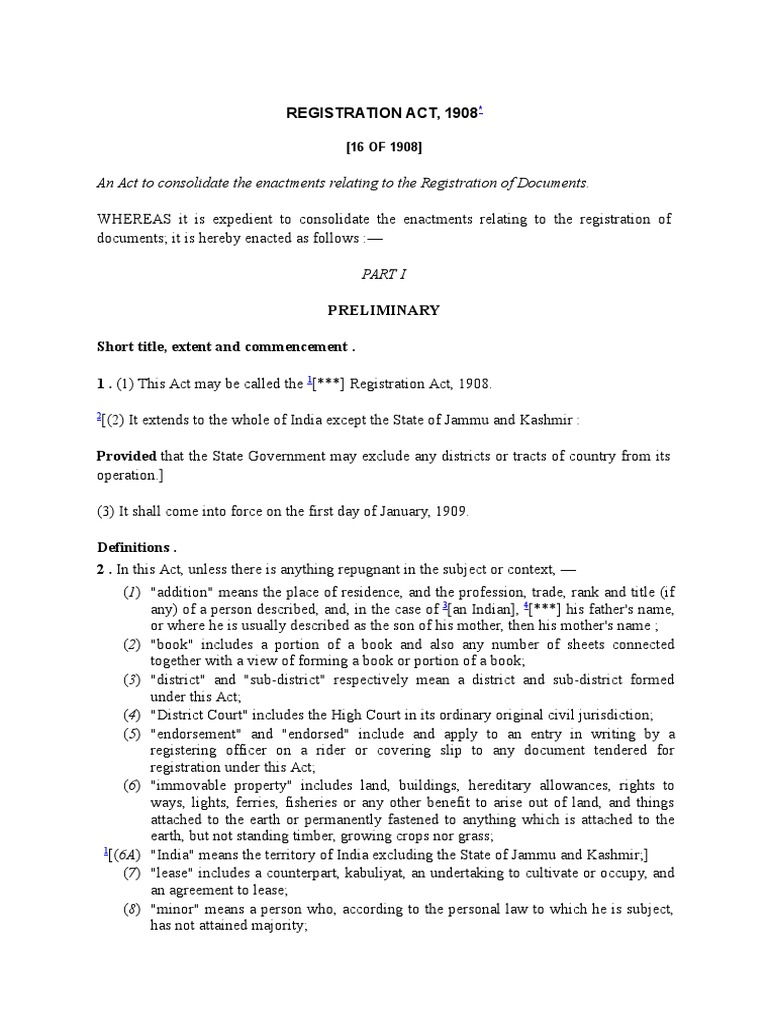 Registration Act 1908 (Updated Till Dec.2013) | PDF | Summons | Will ...