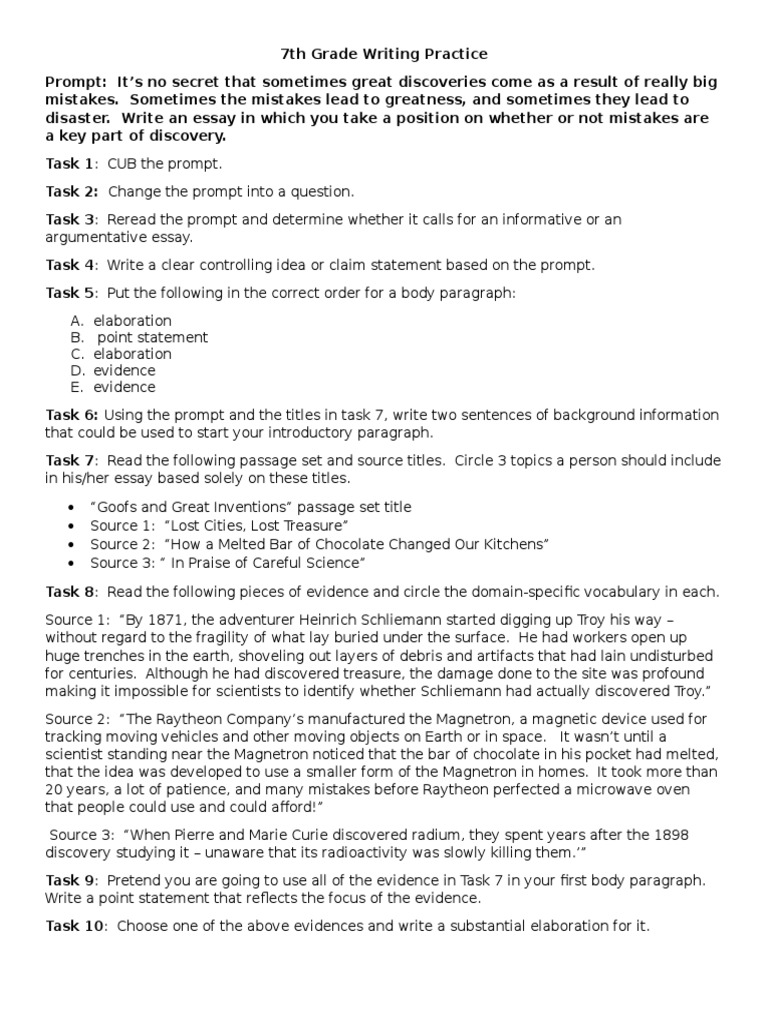 7th Grade Fsa Writing Practice 2017 | PDF