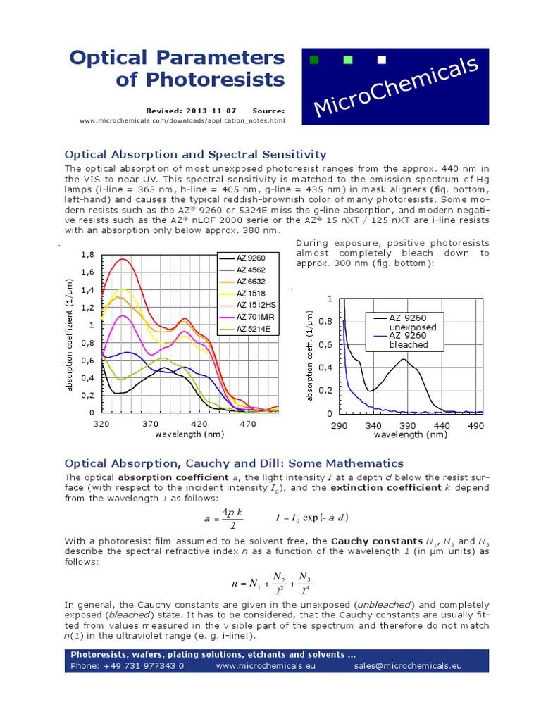 Photoresists Optical Parameters | PDF | Optics | Electromagnetic Radiation