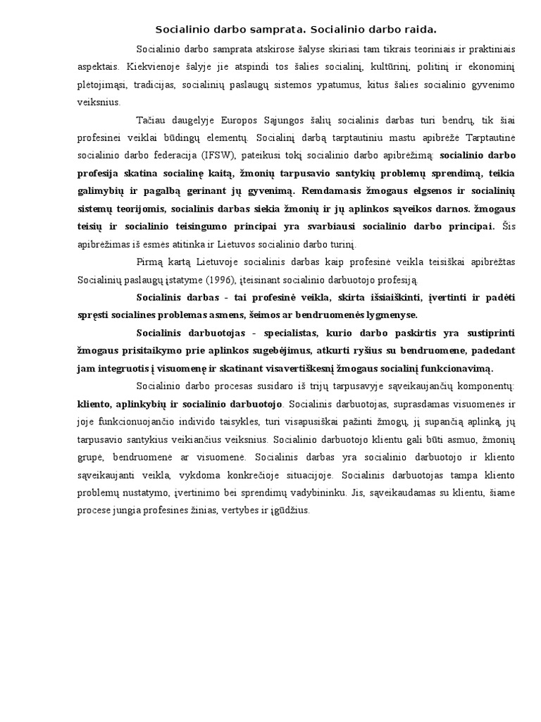 Soc Darbo Pagrindai. Socialinio Darbo Samprata | PDF