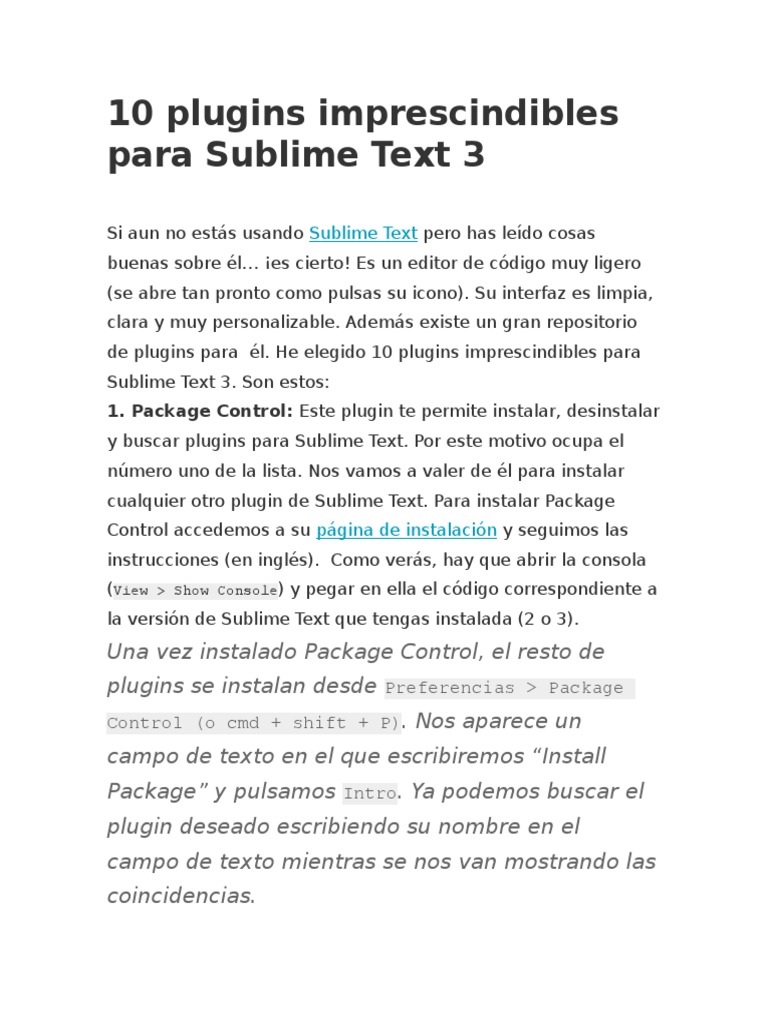 10 Plugins Imprescindibles para Sublime Text 3 | PDF