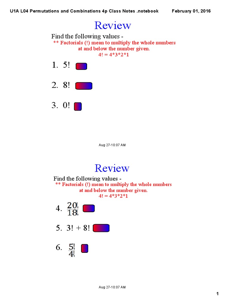 U1A L04 Permutations and Combinations Guided Notes | PDF | Permutation ...