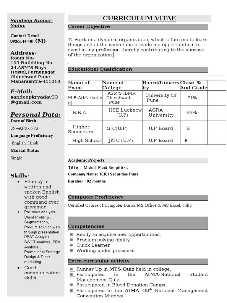 Sandeep Updated CV | PDF | Curriculum | Cognition