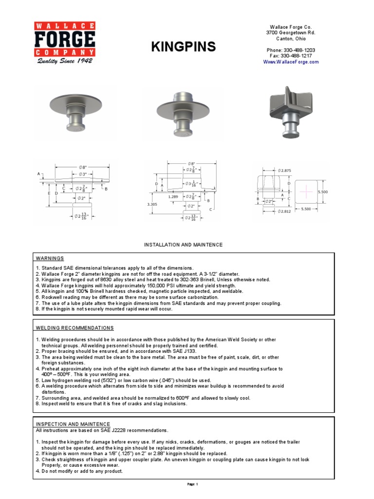 Kingpin Installation and Maintenance Guide | PDF | Welding | Construction