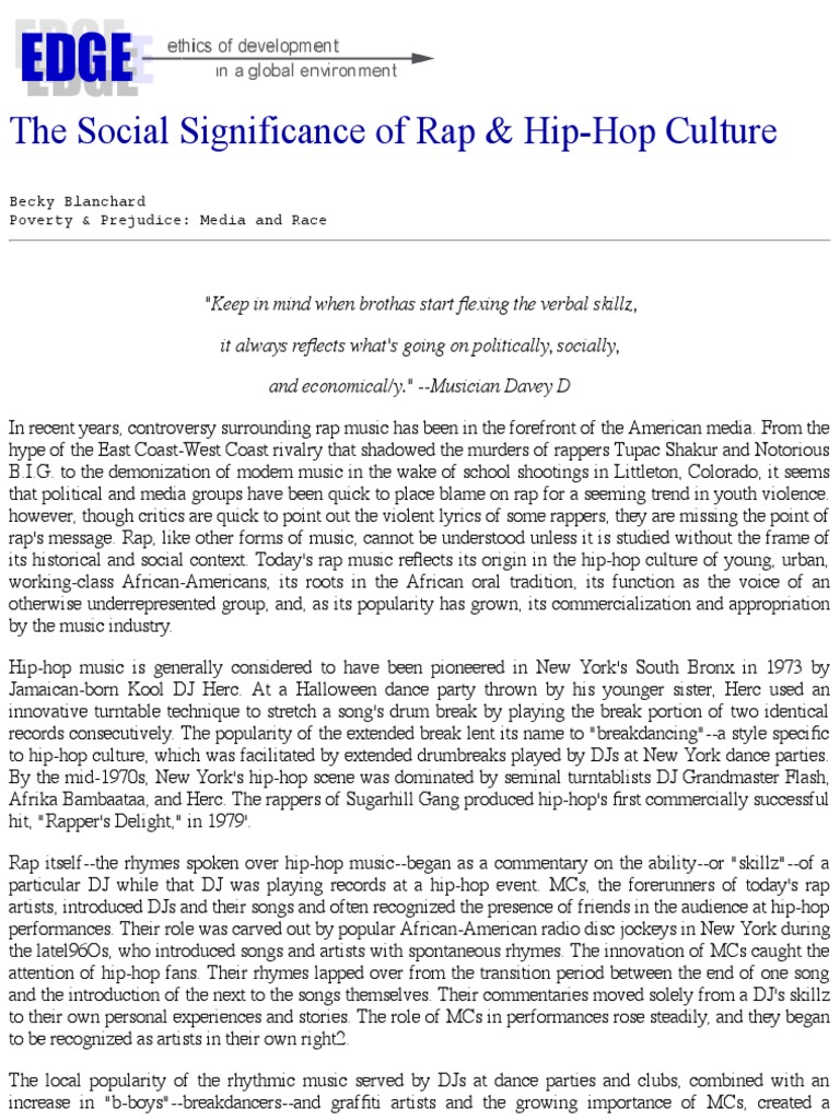 The Social Significance of Rap Hip Hop Culture | PDF | Hip Hop Music ...