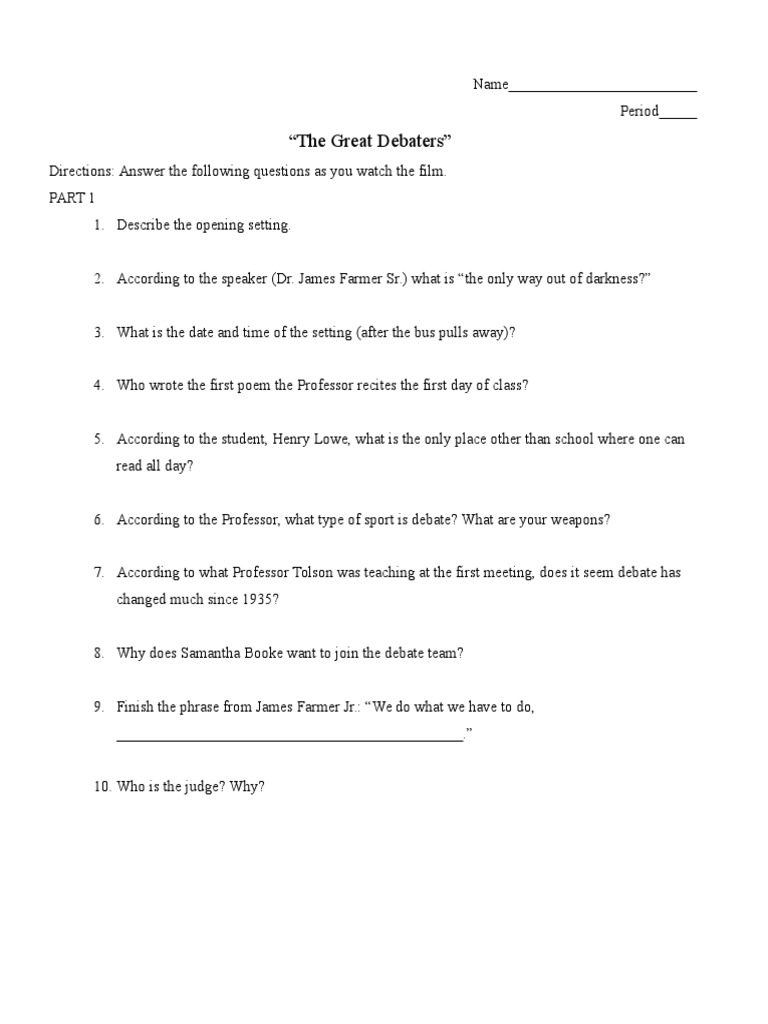 The Great Debaters Study Guide | PDF | Essays