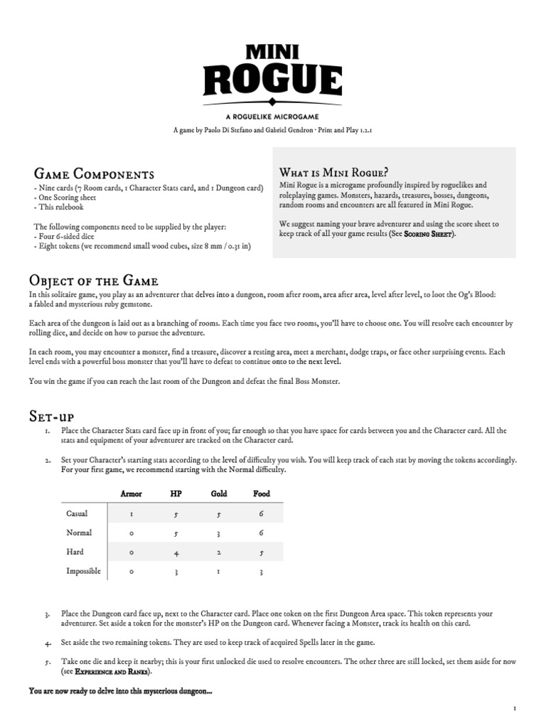 Mini Rogue - Rules v1.2.1 | PDF | Multiplayer Video Games | Entertainment