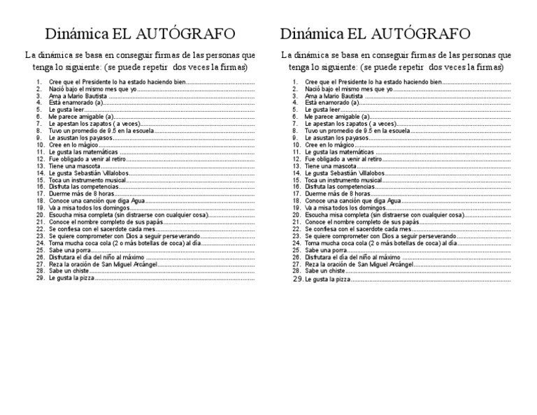 Dinámica de Firmas: El Autógrafo | PDF | Misa (liturgia) | Ocio