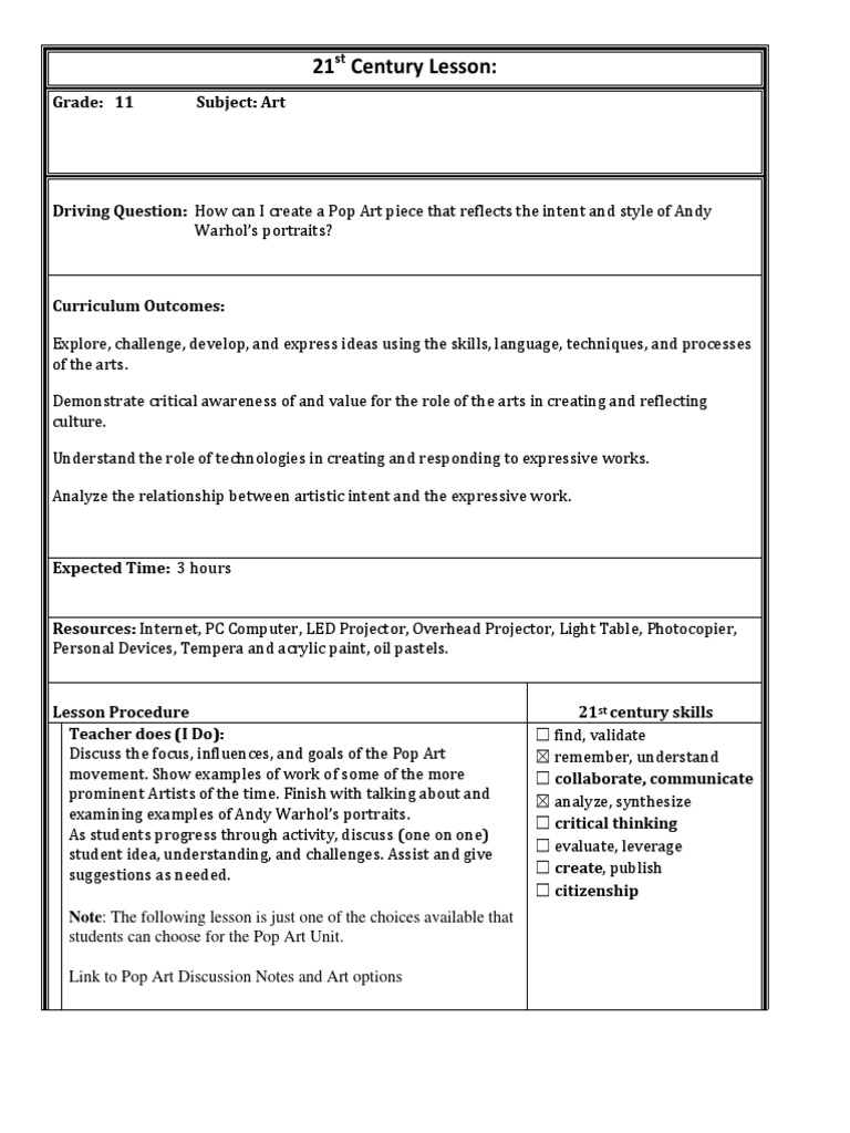 Andy Warhol Portrait Lesson | PDF | Photograph | Critical Thinking