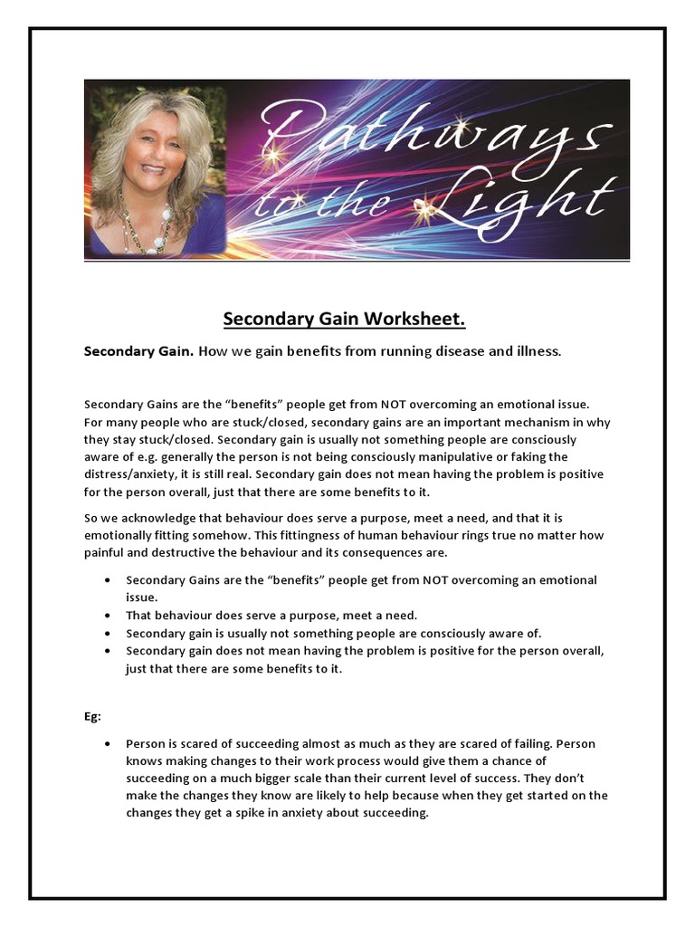 Secondary Gain Worksheet | PDF | Neuroscience | Subjective Experience