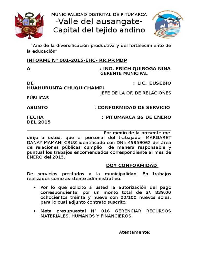 Informe de Conformidad para Pago | PDF | Business