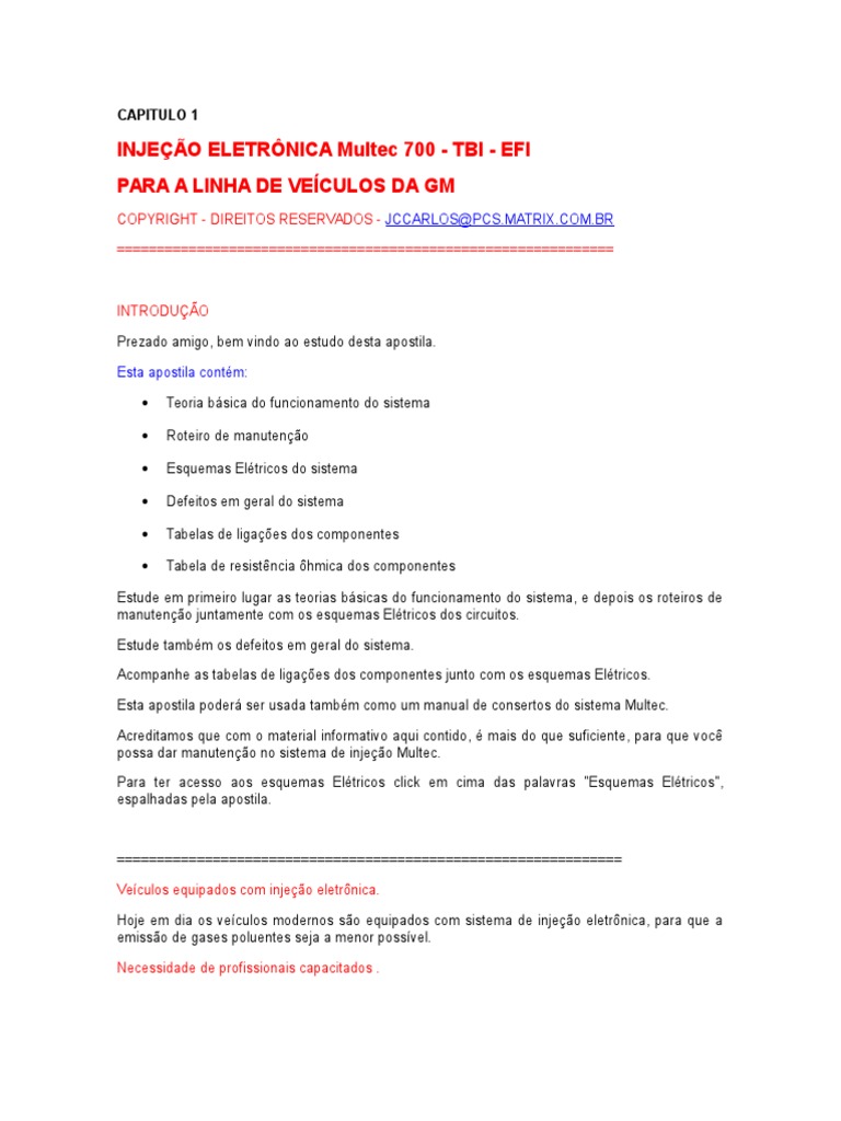 INJEÇÃO ELETRÔNICA Multec 700 - TBI - EFI | PDF | Ar condicionado ...