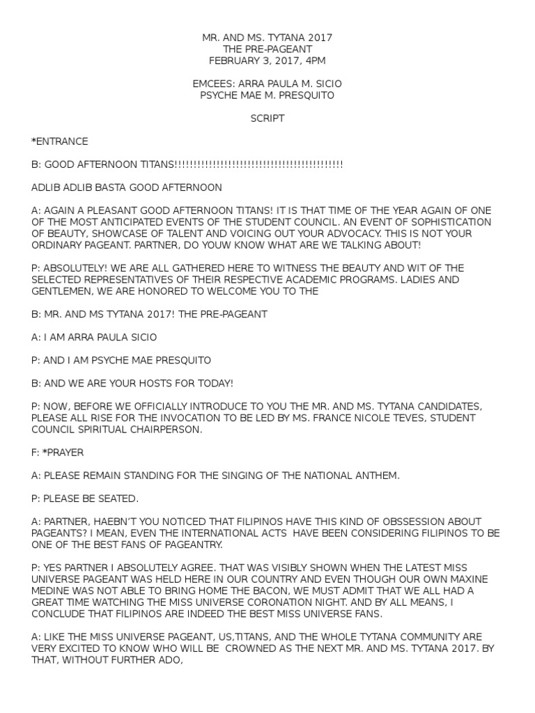 The Pre-Pageant: Introducing the Candidates for Mr. and Ms. Tytana 2017 ...