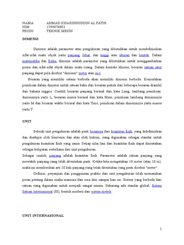 Dimensi Dan Unit | PDF