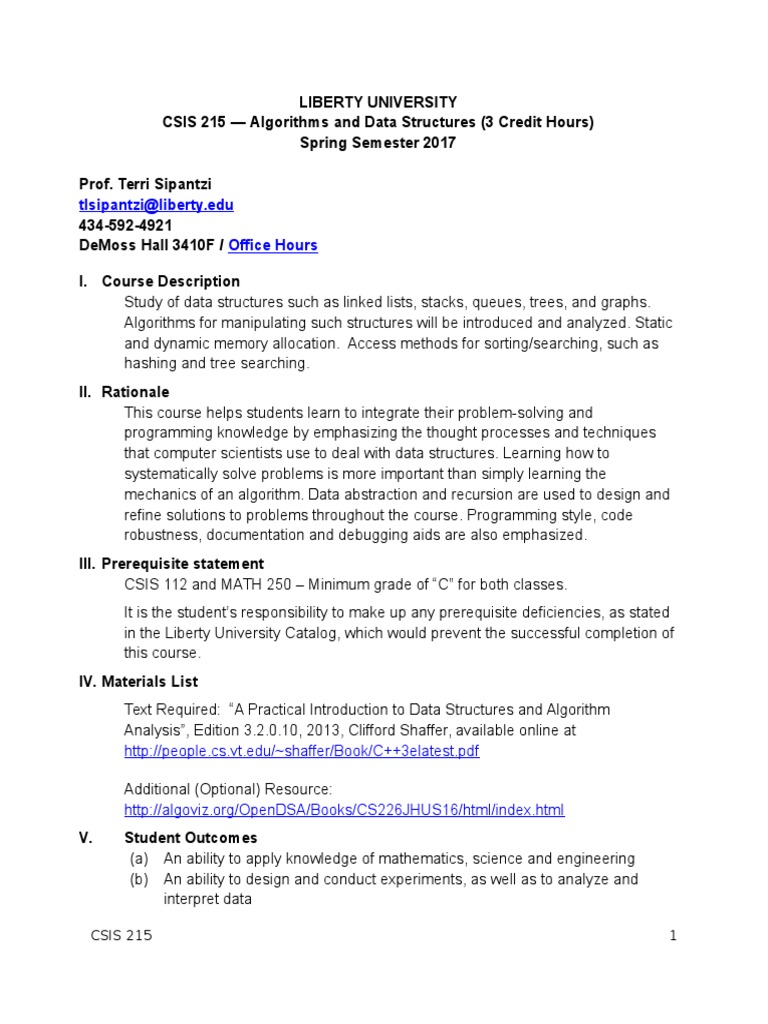 CSCI 215 Syllabus | Download Free PDF | Algorithms | Homework