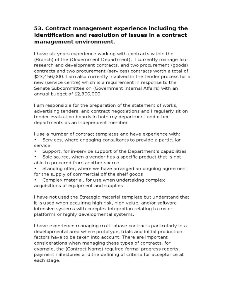 Contract Management Experience Including... | PDF | Procurement ...