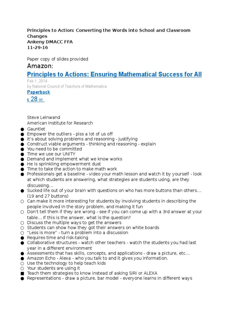 Amazon:: Principles To Actions: Ensuring Mathematical Success For All ...