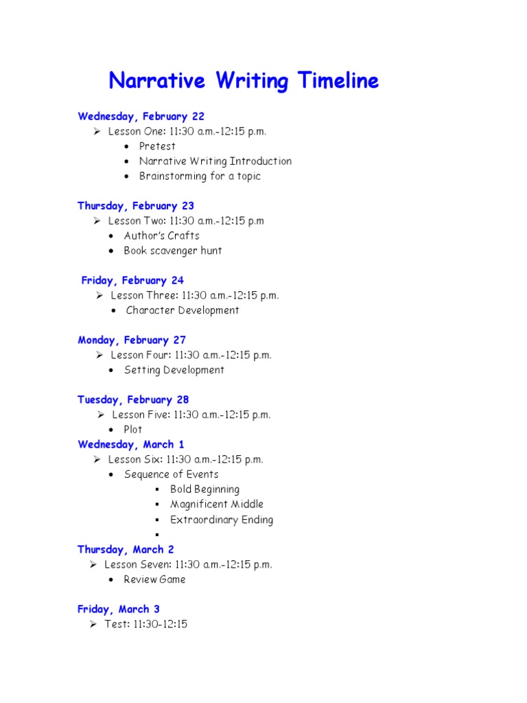 Narrative Writing Timeline To Upload | PDF