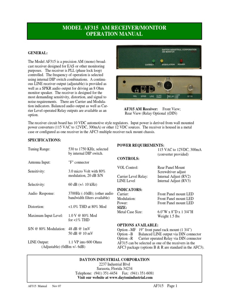 Dayton AF315 Receiver | Download Free PDF | Sound Production Technology ...