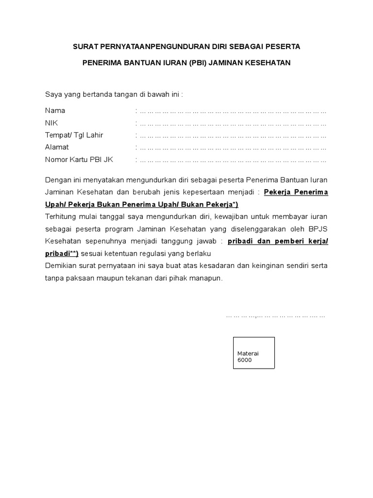 Surat Pernyataan Pbi Keluar | PDF