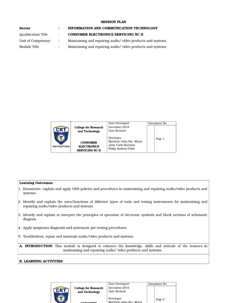 Session Plan Sector: Information and Communication Technology Consumer ...