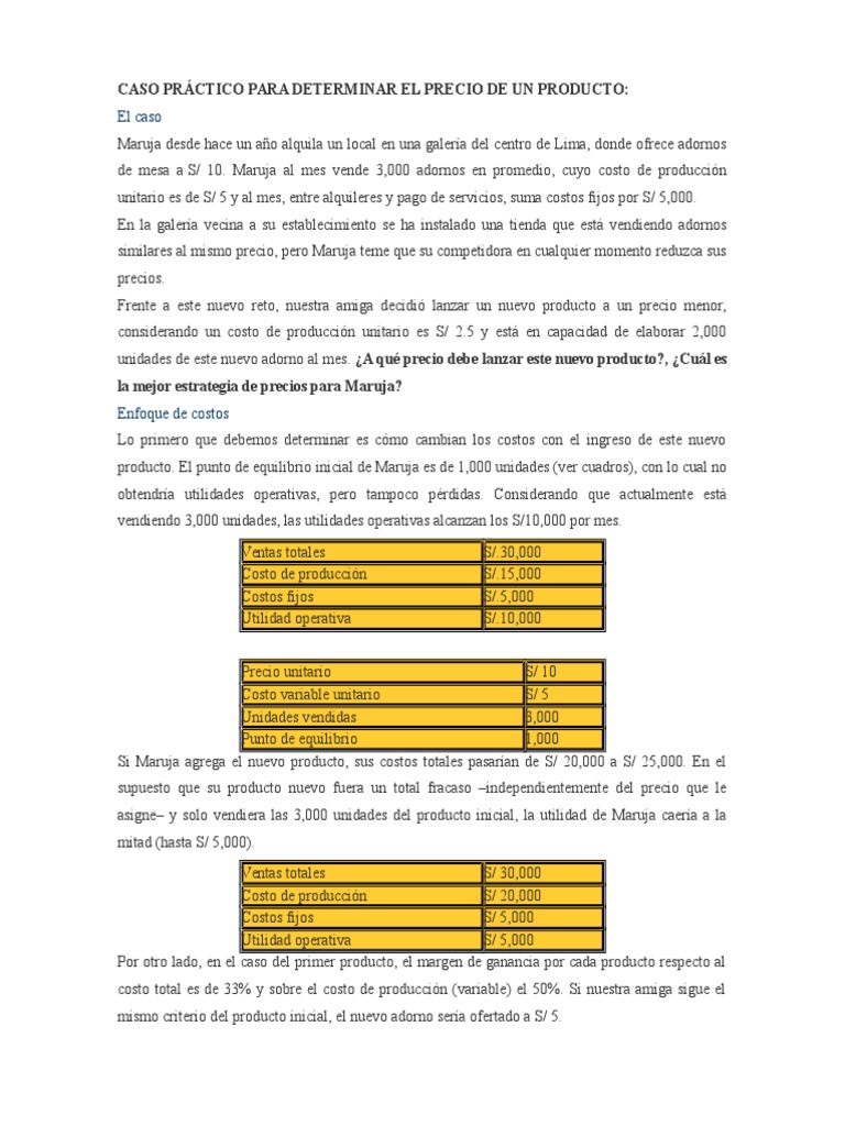 Caso Práctico para Determinar El Precio de Un Producto | PDF | Precios ...