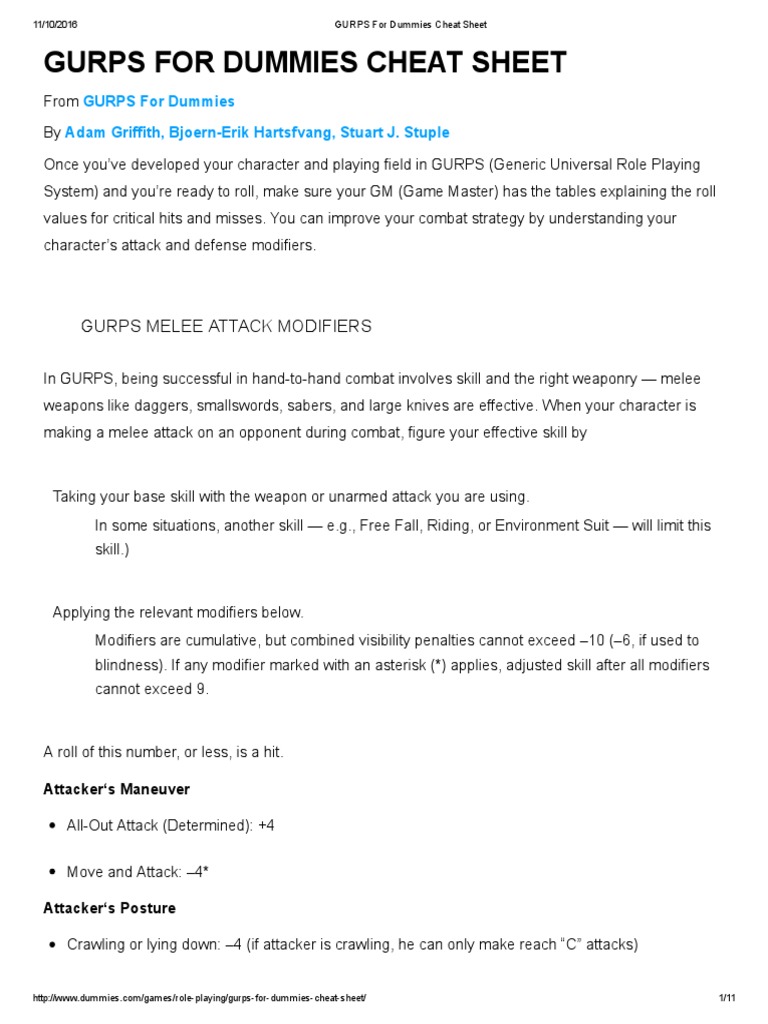GURPS Combat Cheat Sheet | PDF | Leisure | Weaponry