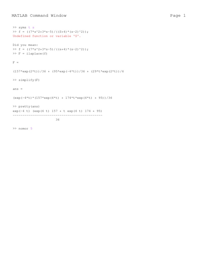 MATLAB Command Window: Undefined Function or Variable 'S' | PDF | Technology & Engineering