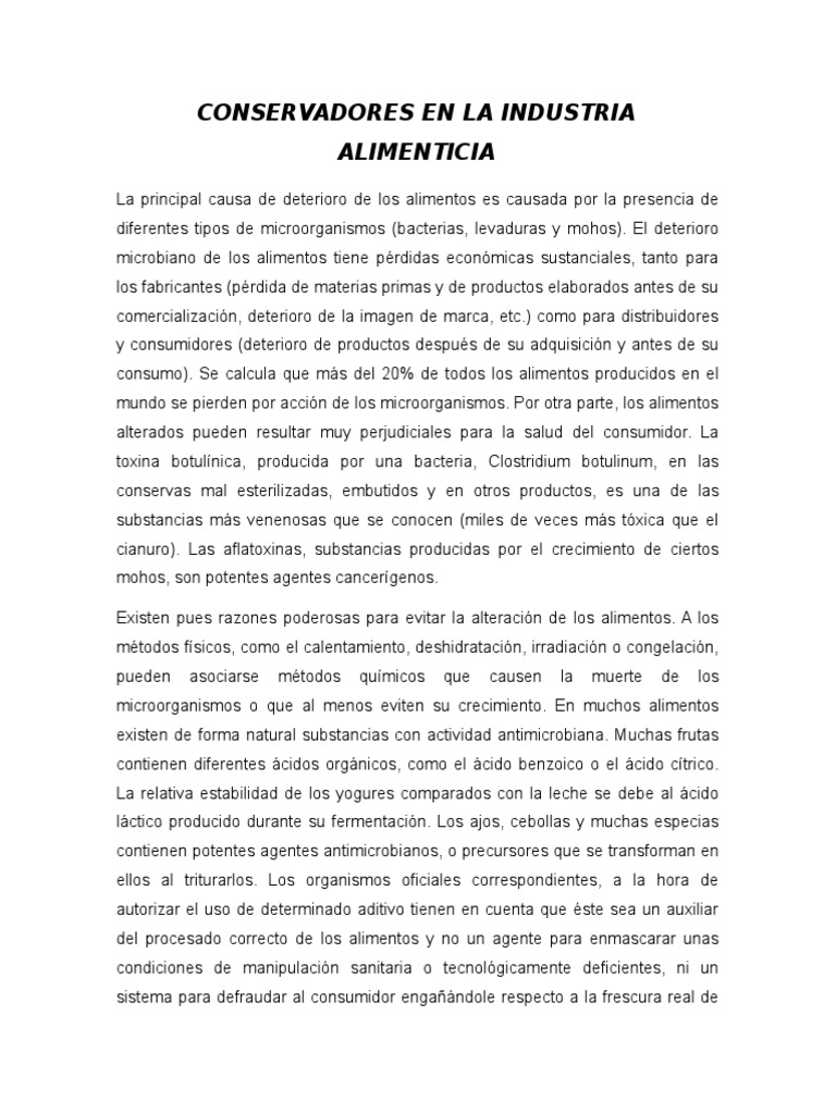 Conservadores en La Industria Alimenticia | PDF | Panes | Alimentos