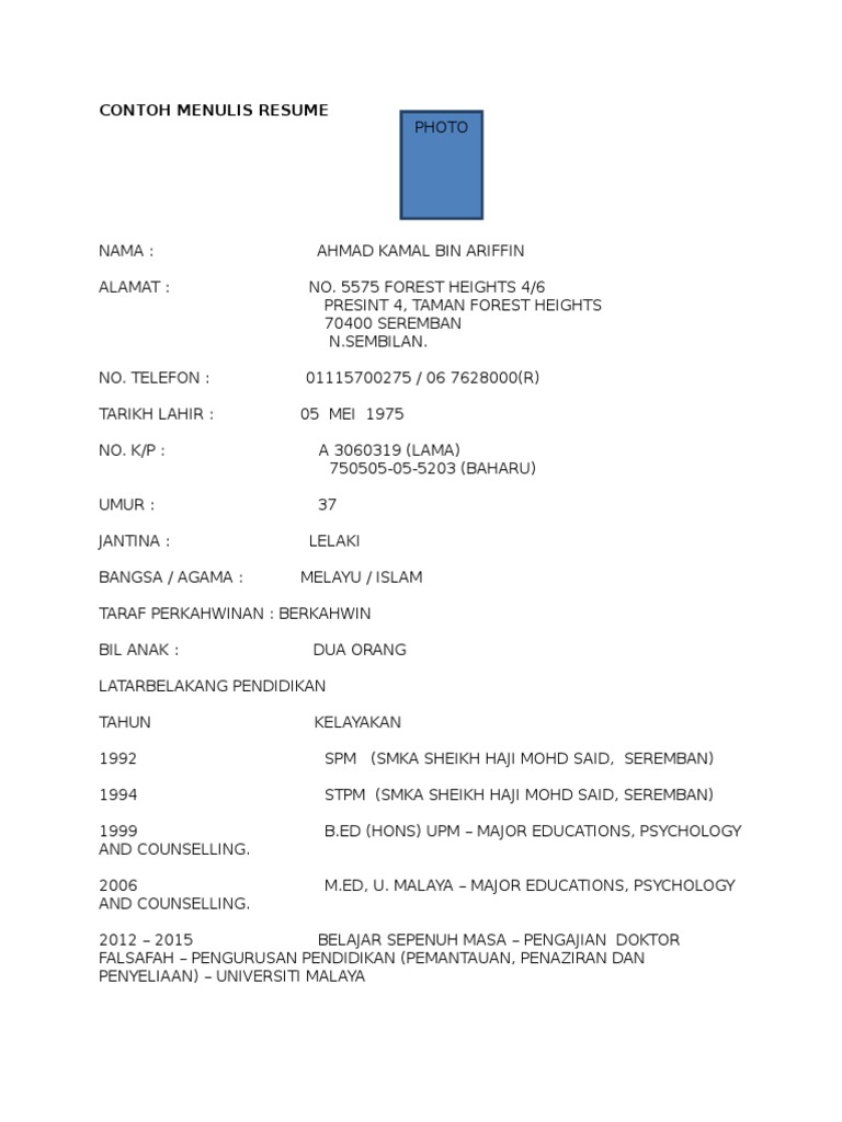 Contoh Menulis Resume