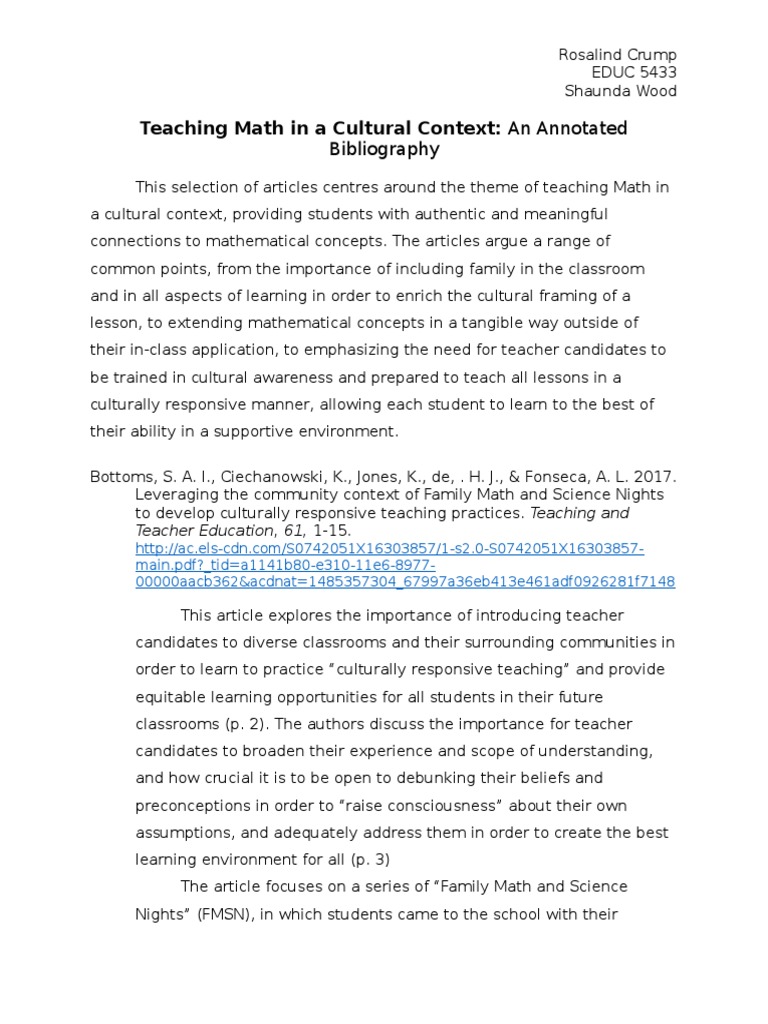 Math in Cultural Context - Annotated Bibliography | PDF | Teachers ...