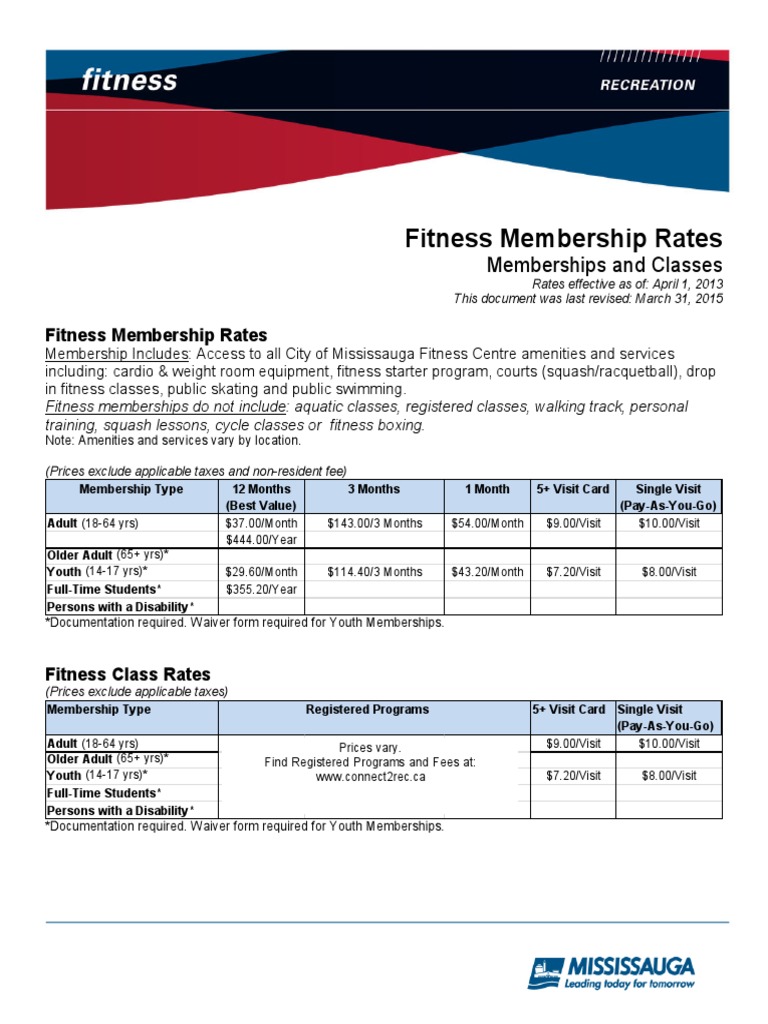 Fitness Membership Rates | PDF | Business | Sports