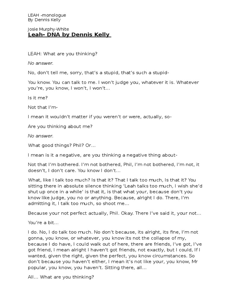 LEAH - DNA by Dennis Kelly | PDF