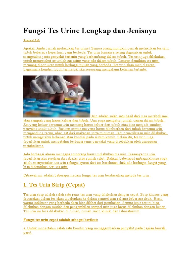 Fungsi dan Jenis Tes Urine Lengkap | PDF | Sains & Matematika | Gaya Hidup