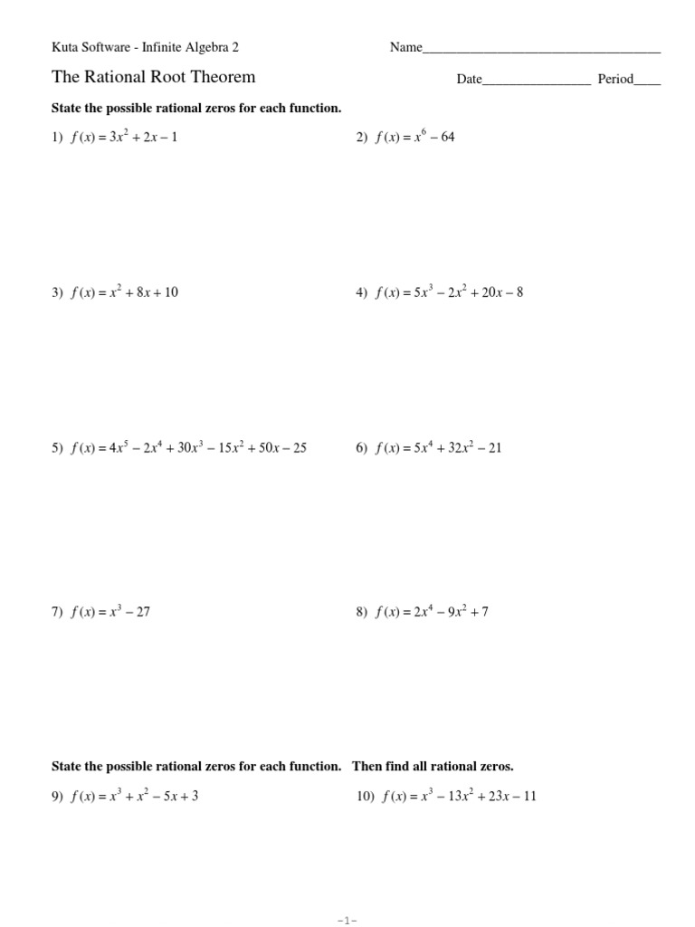 Rational Root Theorem Pdf Zero Of A Function Rational Number
