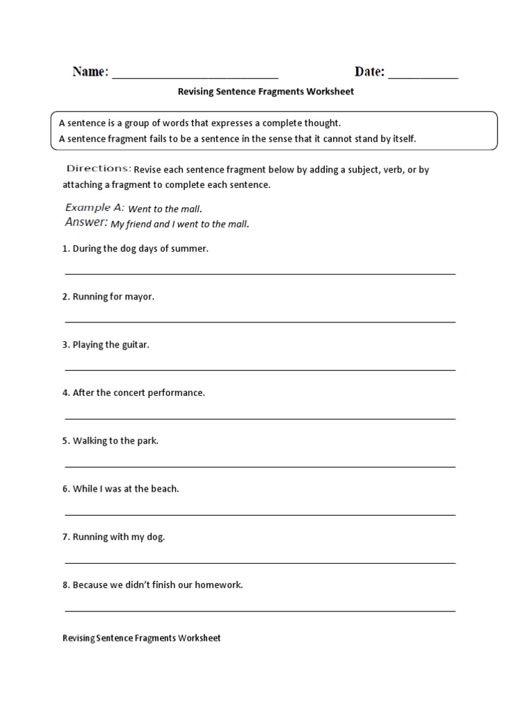 Revising Sentence Fragments 2 | PDF