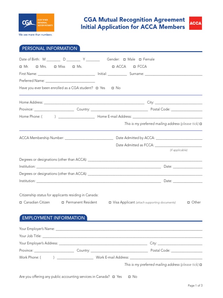 CGA Mutual Recognition Agreement Initial Application For ACCA Members | PDF | Government ...