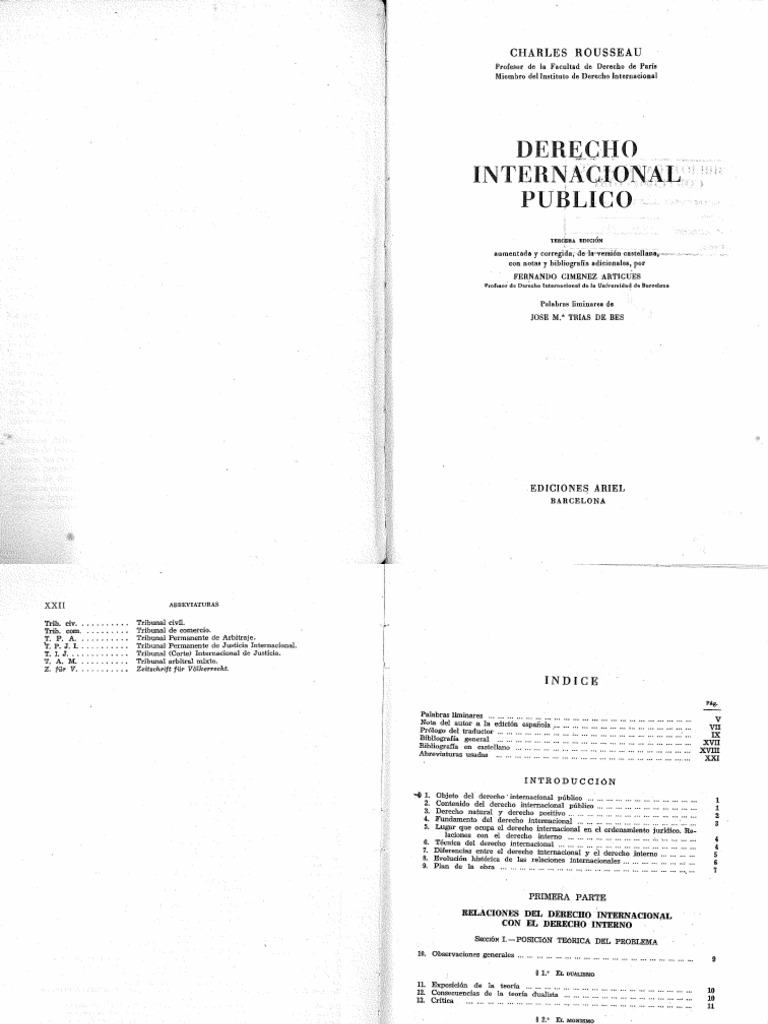 Charles Rousseau - Derecho Internacional Público (Sólo Índice) | PDF