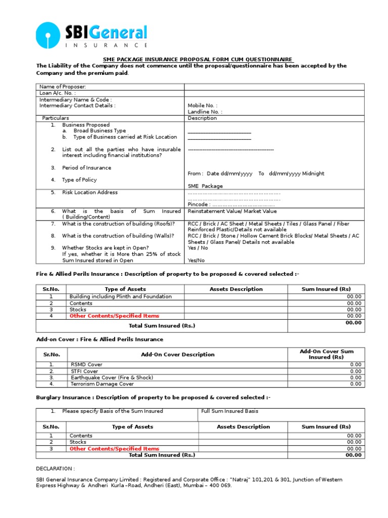 SME Package - Questionnaire Template V 1.1 | Insurance | Financial Services