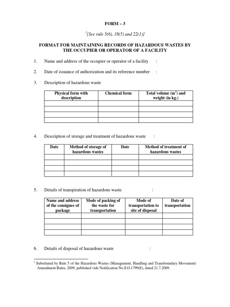 Form 3 | PDF | Waste Management | Hazardous Waste