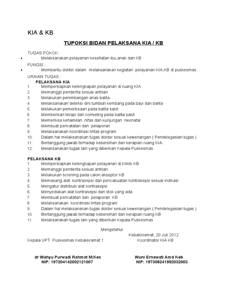 Uraian Tugas Ruang Kia | PDF