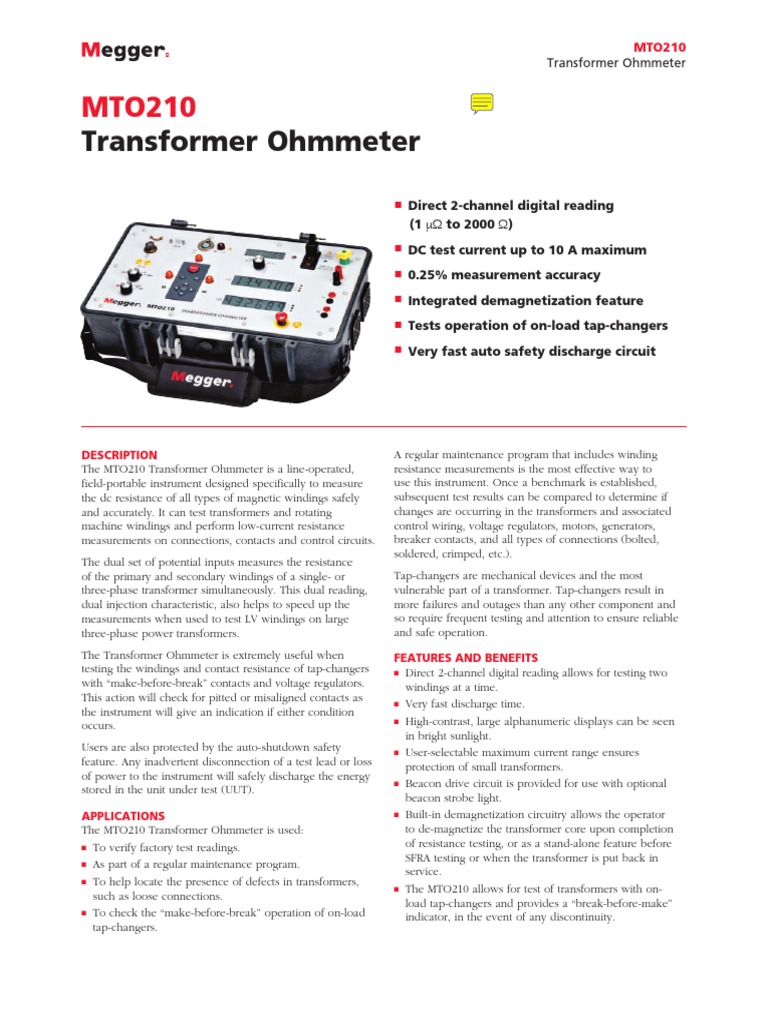 MTO210 Transformer Ohmmeter Overview | PDF | Transformer | Electrical ...