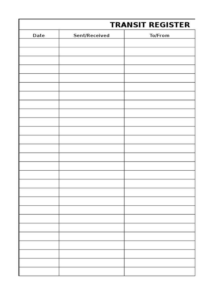 Transit Register: Date Sent/Received To/From | PDF