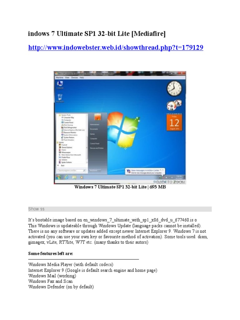 Windows 7 Ultimate SP1 32 Bit LITE | PDF | Windows 7 | Microsoft Windows