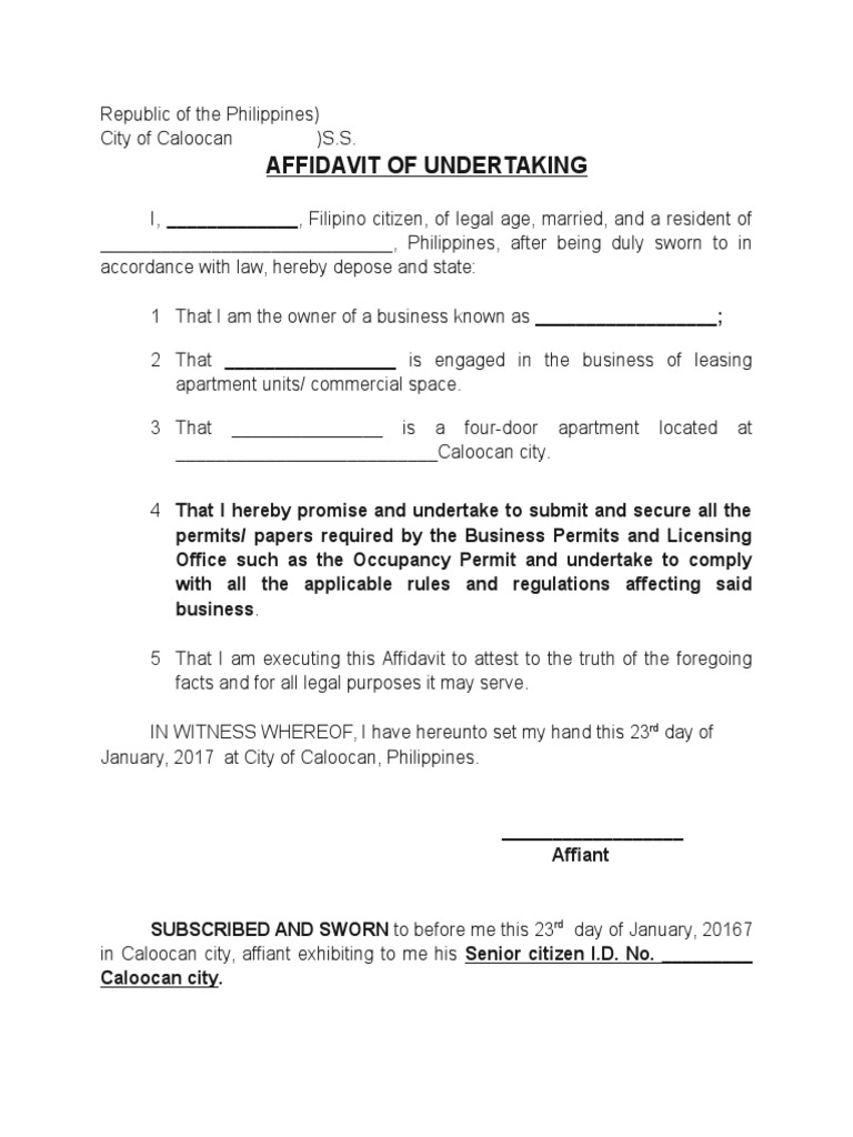 Affidavit of Undertaking Tax