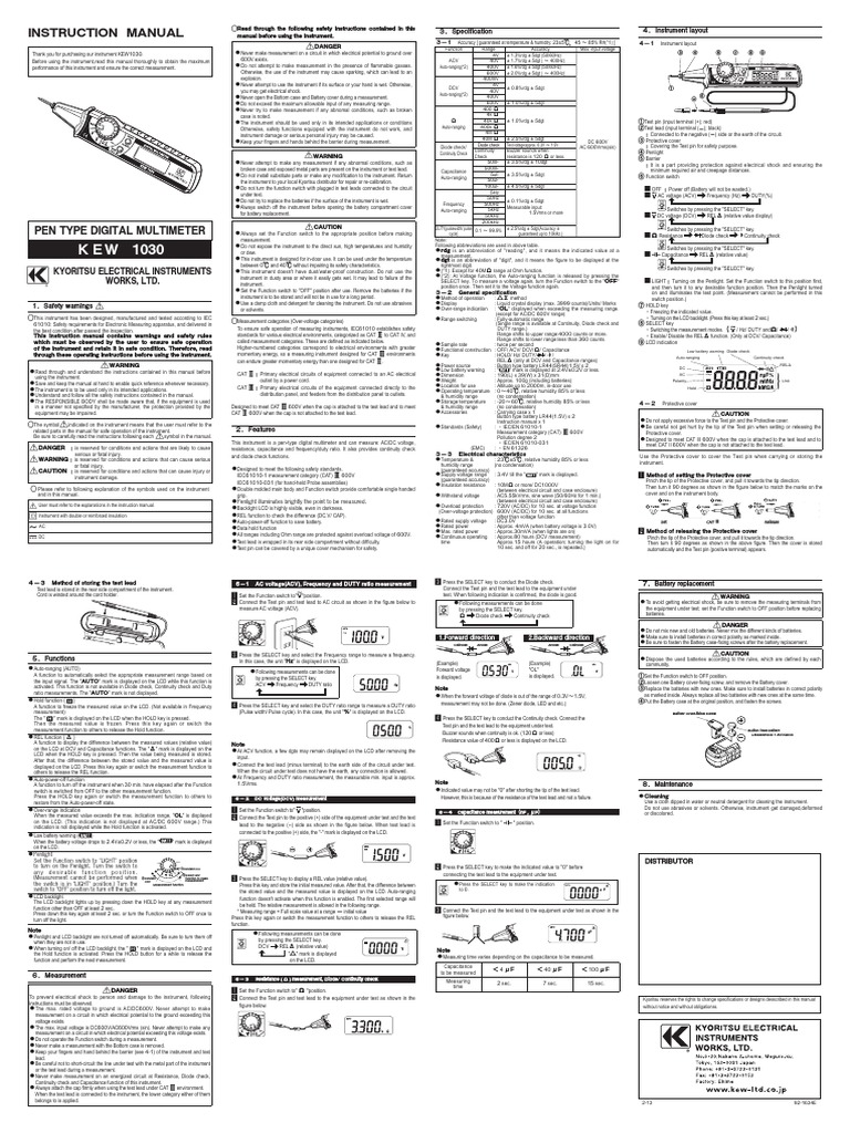 KEW1030 Instruction Manual | PDF | Diode | Battery (Electricity)