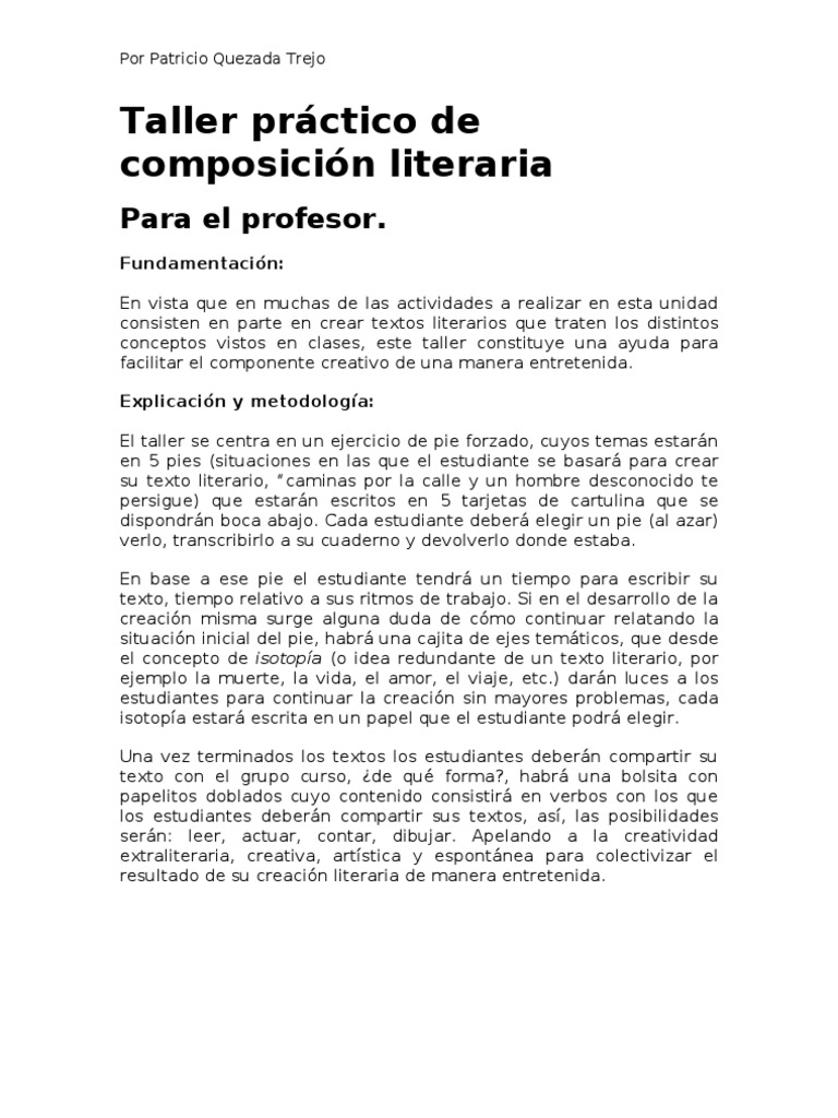 Taller práctico de composición literaria
