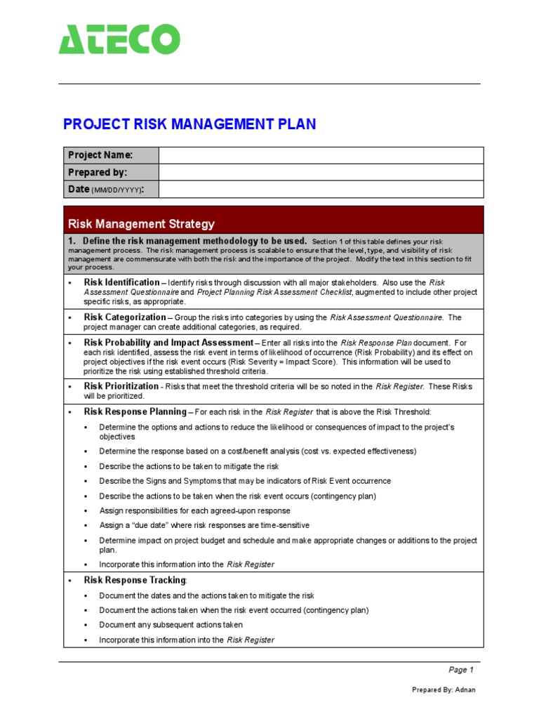 Risk Management Plan PDF | PDF | Risk Management | Risk Assessment
